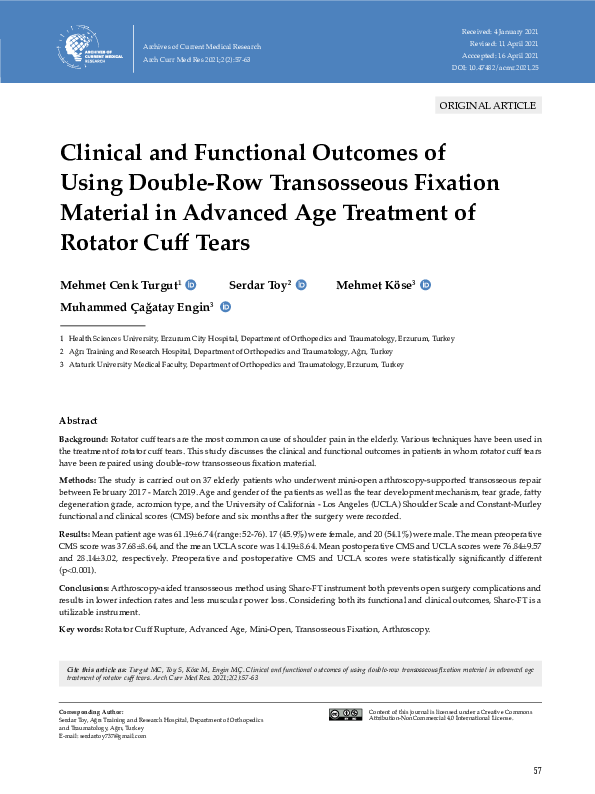 (PDF) Clinical and Functional Outcomes of Using Double-Row Transosseous ...