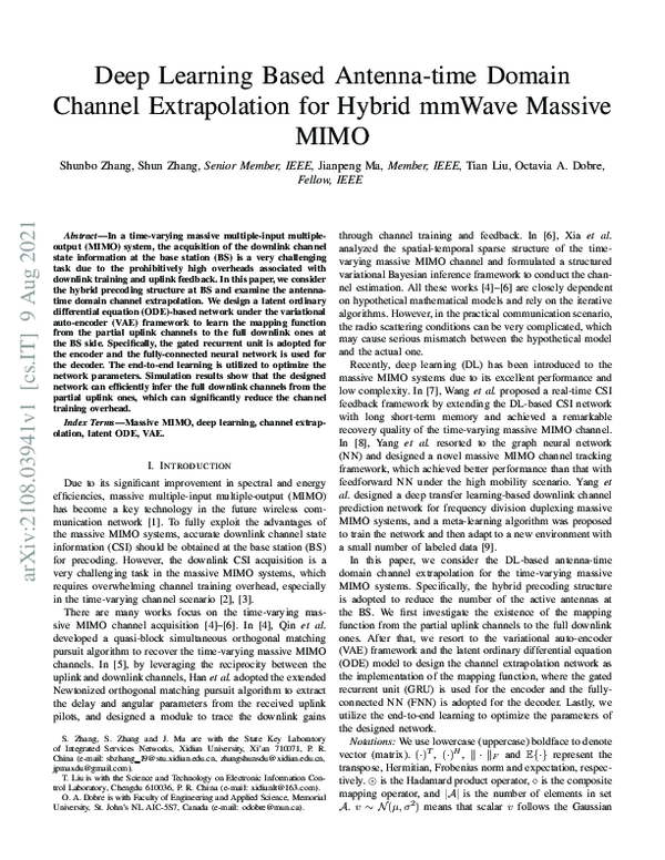 (PDF) Deep Learning Based Antenna-time Domain Channel Extrapolation for Hybrid mmWave Massive MIMO