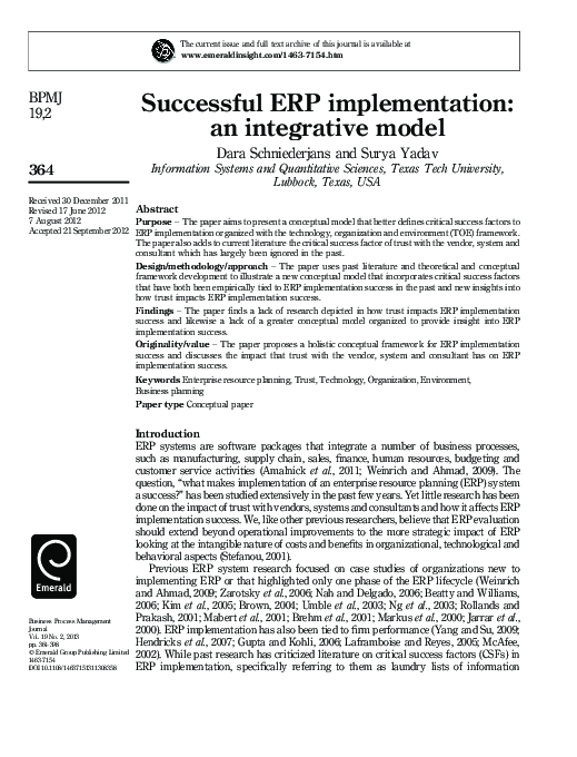 (PDF) Successful ERP implementation: an integrative model