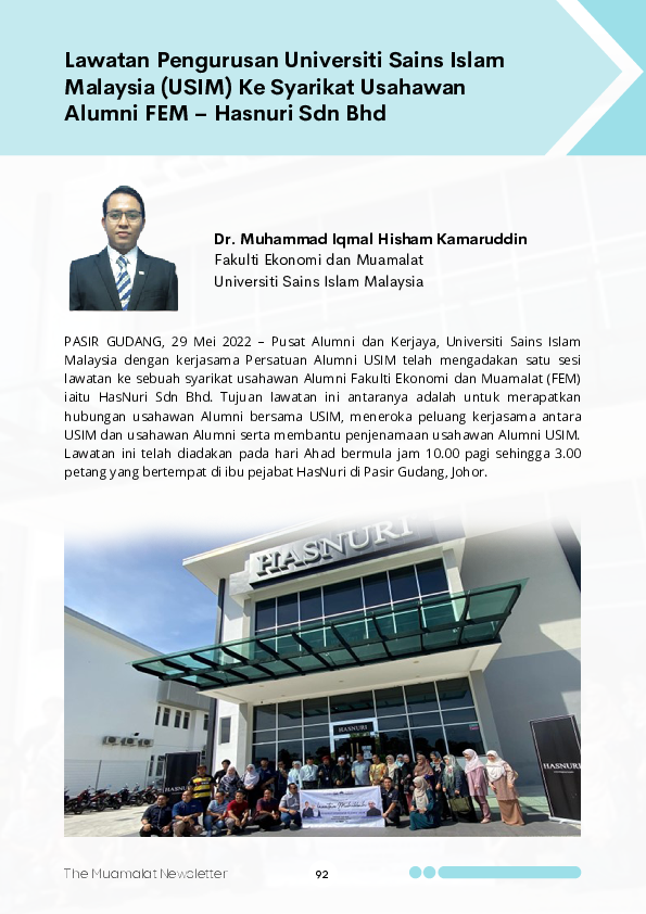 (PDF) Lawatan Pengurusan Universiti Sains Islam Malaysia (USIM) Ke Syarikat Usahawan Alumni FEM ...