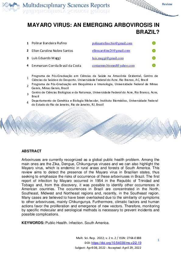 (PDF) Mayaro Virus: An Emerging Arbovirosis in Brazil?