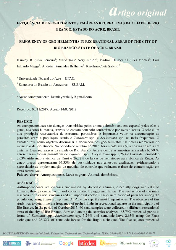 (PDF) Frequência de Geo-Helmintos em áreas recreativas da cidade de Rio ...