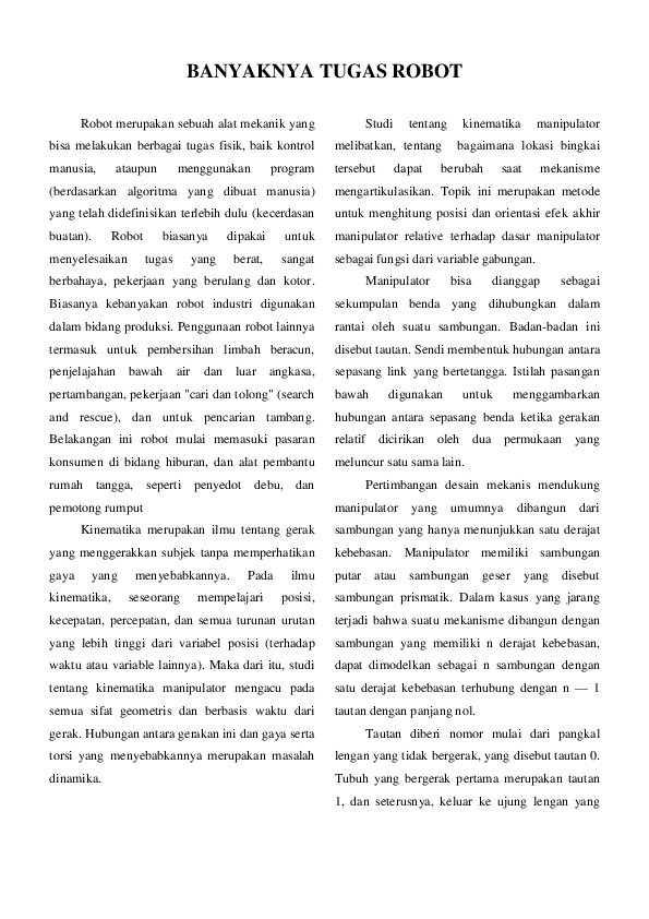 (PDF) Artikel Banyaknya Tugas Robot