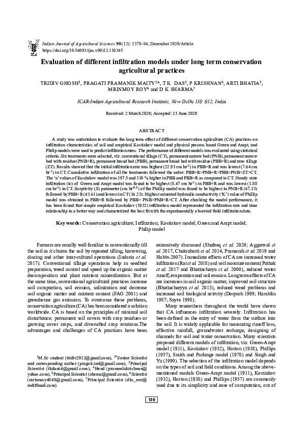 (PDF) Evaluation of different infiltration models under long term ...