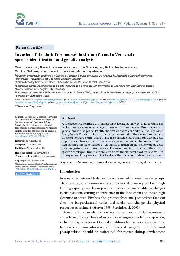 (PDF) Invasion of the dark false mussel in shrimp farms in Venezuela ...