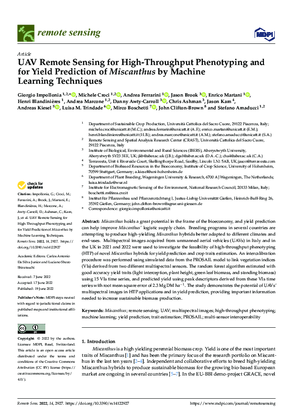 (PDF) UAV Remote Sensing for High-Throughput Phenotyping and for Yield Prediction of Miscanthus ...