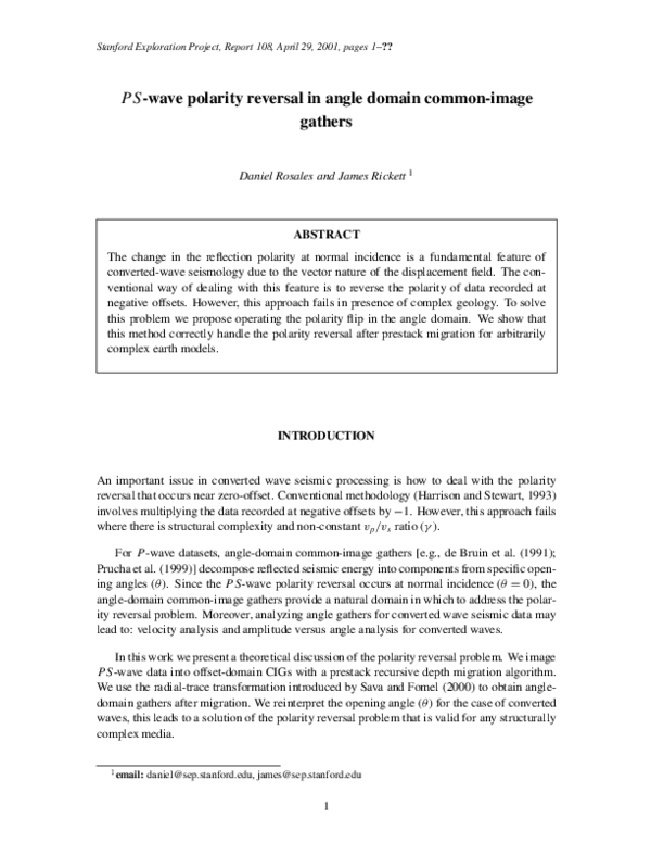 Pdf Ps ‐wave Polarity Reversal In Angle Domain Common‐image Gathers