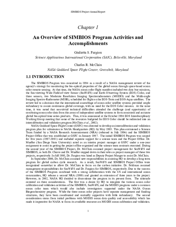 (PDF) An overview of SIMBIOS Program activities and accomplishments