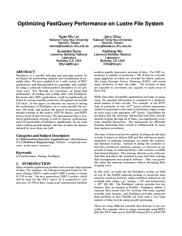 (PDF) Optimizing fastquery performance on lustre file system