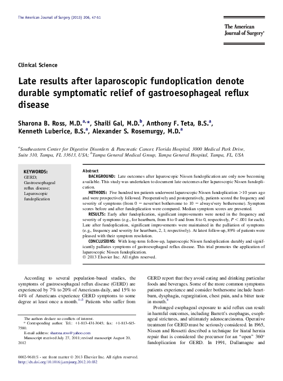(PDF) Late results after laparoscopic fundoplication denote durable ...