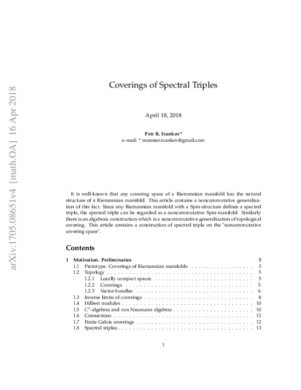 (PDF) Coverings of Spectral Triples