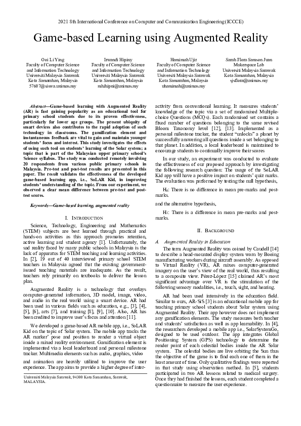 (PDF) Game-based Learning using Augmented Reality | Sarah Juan - Academia.edu