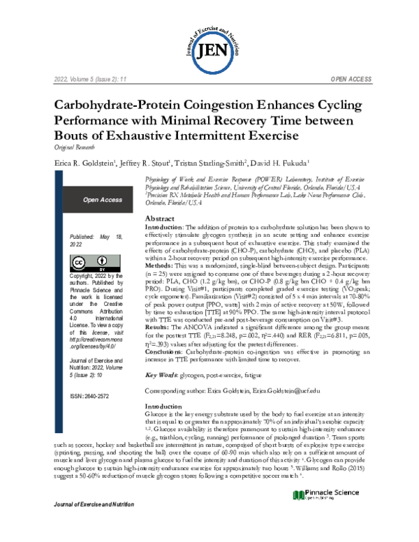 (PDF) Carbohydrate-Protein Coingestion Enhances Cycling Performance ...