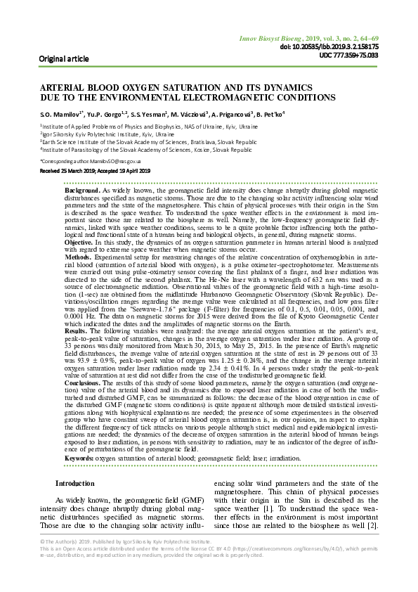 (PDF) Arterial Blood Oxygen Saturation and Its Dynamics Due to the ...