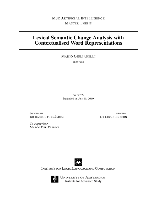 (PDF) Lexical Semantic Change Analysis with Contextualised Word Representations