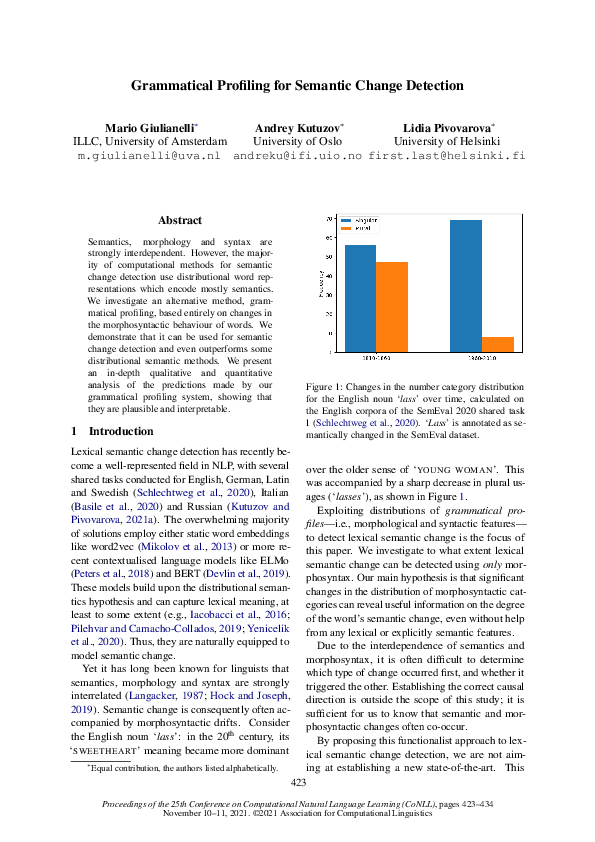 (PDF) Grammatical Profiling for Semantic Change Detection