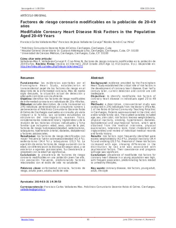 (PDF) Factores de riesgo coronario modificables en la población de 20 ...