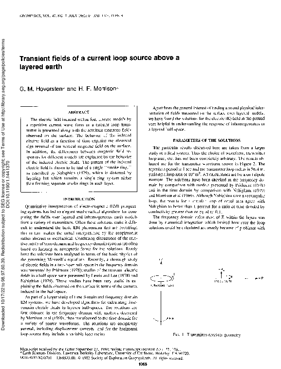 Pdf Transient Fields Of A Current Loop Source Above A Layered Earth