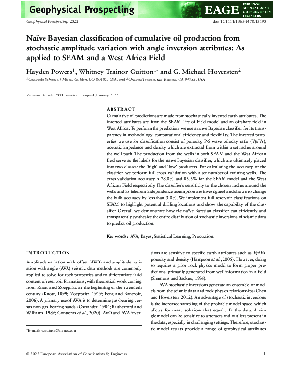 Pdf Naïve Bayesian Classification Of Cumulative Oil Production From Stochastic Amplitude 