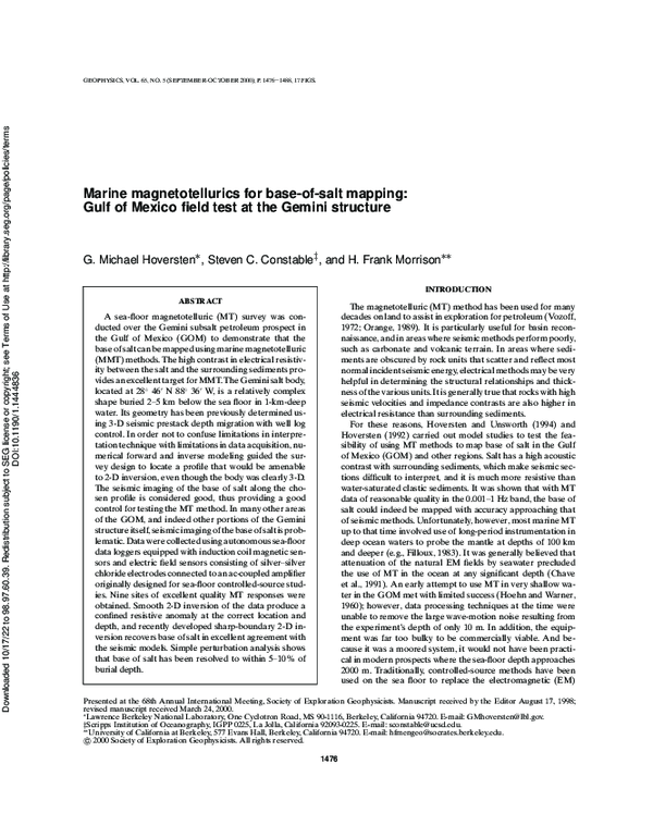 (PDF) Marine magnetotellurics for base-of-salt mapping: Gulf of Mexico ...