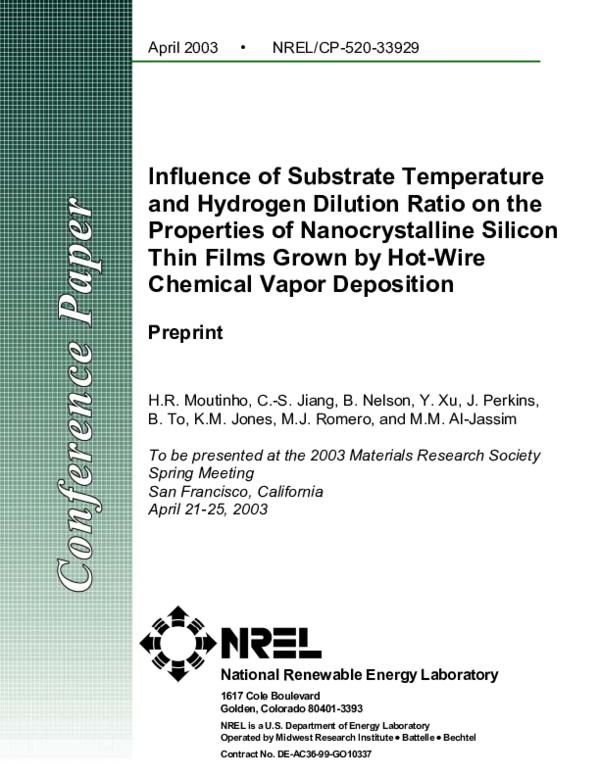 (PDF) Influence of Substrate Temperature and Hydrogen Dilution Ratio on the Properties of ...