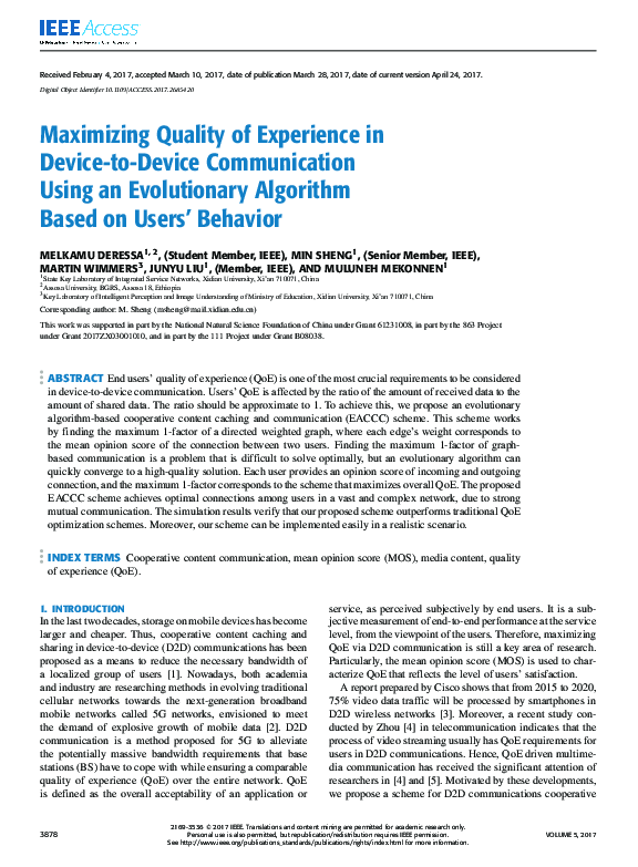 Pdf Maximizing Quality Of Experience In Device To Device Communication Using An Evolutionary
