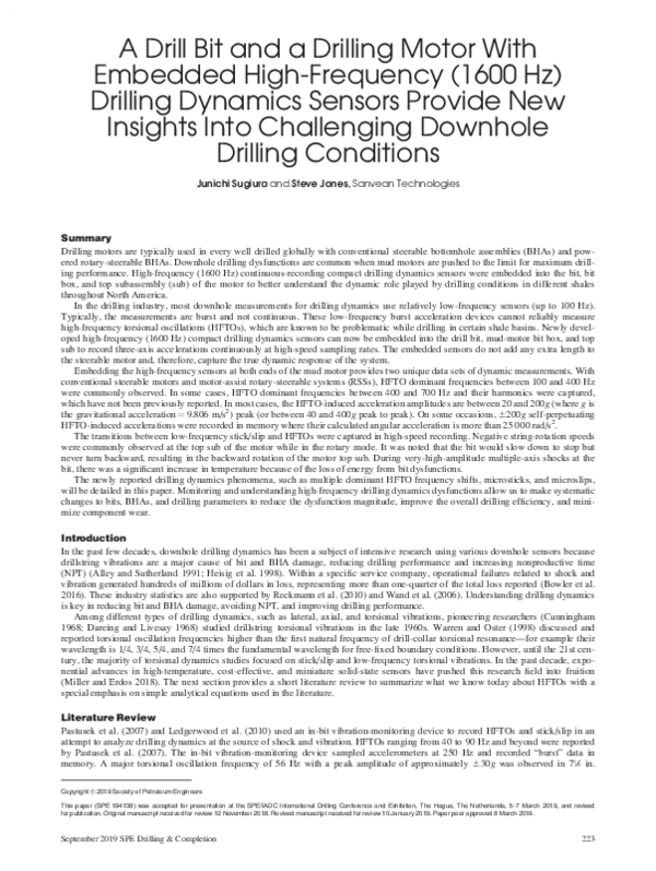 (PDF) A Drill Bit and Drilling Motor with Embedded High-Frequency 1600Hz Drilling Dynamics ...