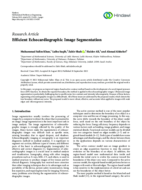 (PDF) Efficient Echocardiographic Image Segmentation