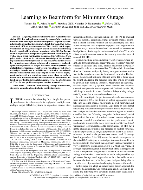 (PDF) Learning to Beamform for Minimum Outage