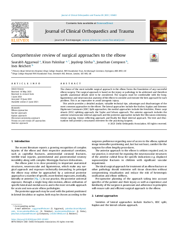 (PDF) Comprehensive review of surgical approaches to the elbow