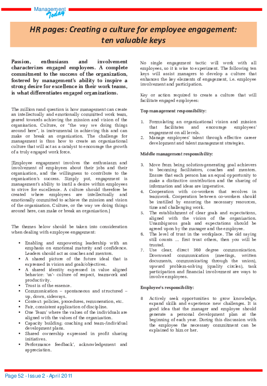 (PDF) HR pages: Creating a culture for employee engagement: ten ...