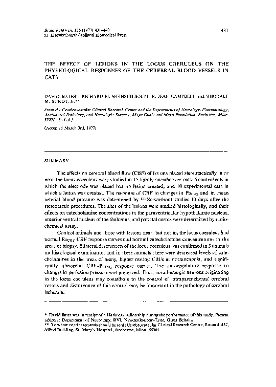 (PDF) The effect of lesions in the locus coeruleus on the physiological ...