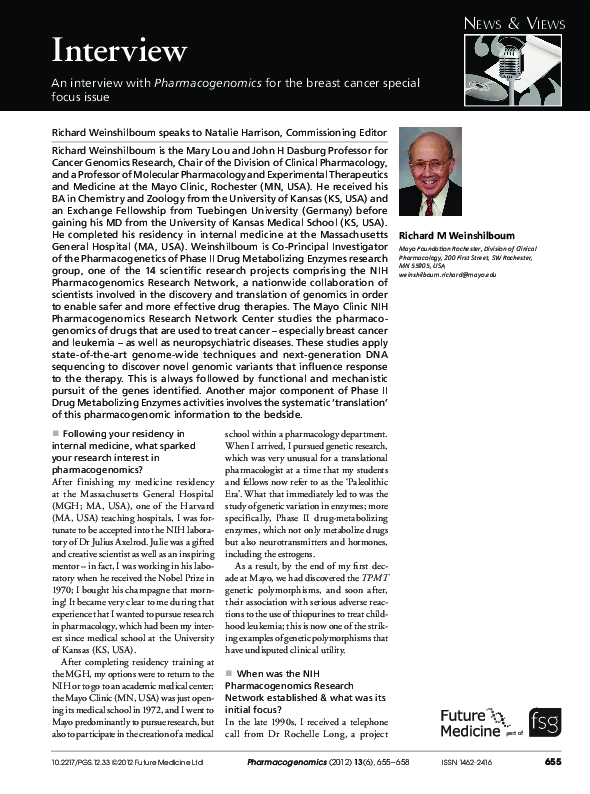 (PDF) Interview: An interview with Pharmacogenomics for the breast ...