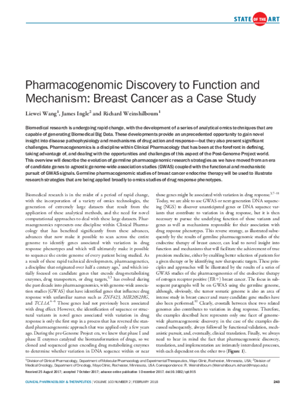 (PDF) Pharmacogenomic Discovery to Function and Mechanism: Breast Cancer as a Case Study