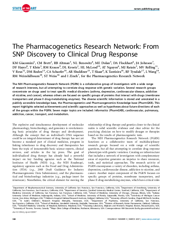 (PDF) The Pharmacogenetics Research Network: From SNP Discovery to ...