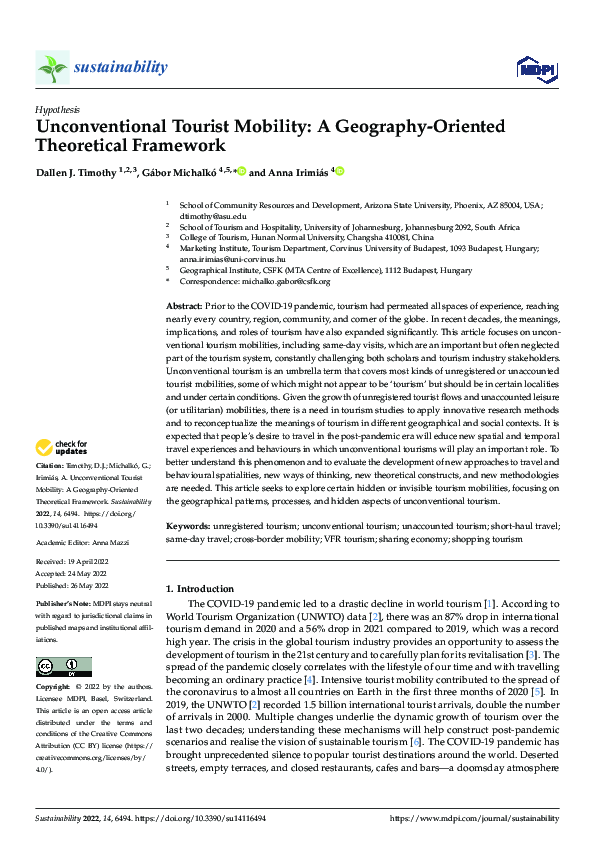 (PDF) Unconventional Tourist Mobility: A Geography-Oriented Theoretical ... (PDF) Unconventional Tourist Mobility: A Geography-Oriented Theoretical ...