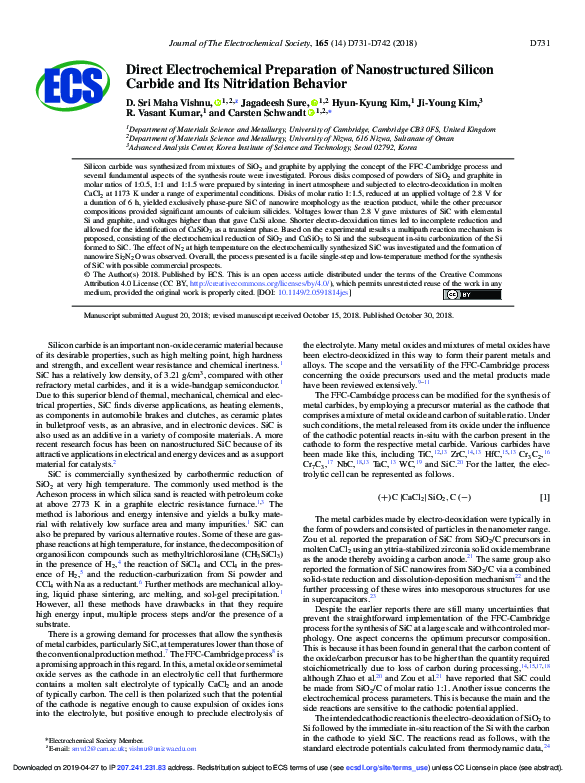 (PDF) Direct Electrochemical Preparation of Nanostructured Silicon ...