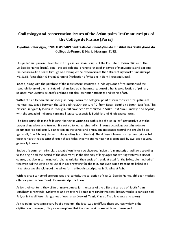 (PDF) Codicology and conservation issues of the Asian palm-leaf ...