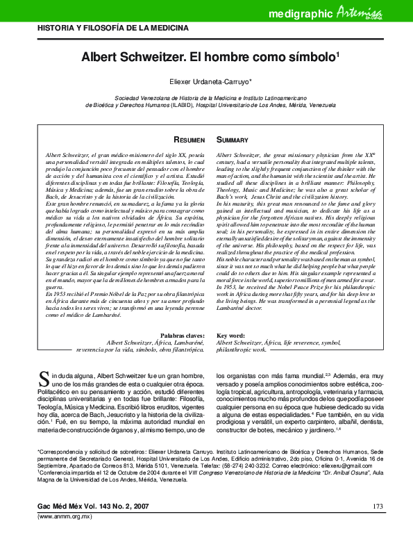 (PDF) Albert Schweitzer. El hombre como símbolo