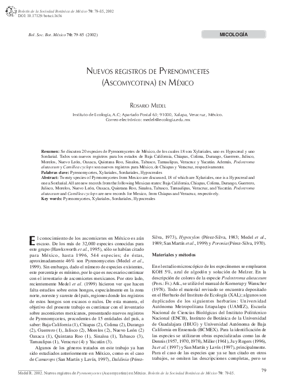 (PDF) Nuevos registros de Pyrenomycetes (Ascomycotina) en México ...