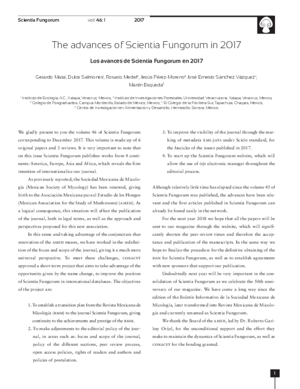 (PDF) The advances of Scientia Fungorum in 2017 | Rosario Medel - Academia.edu