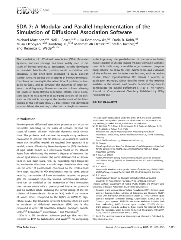 (PDF) SDA 7: A modular and parallel implementation of the simulation of diffusional association ...