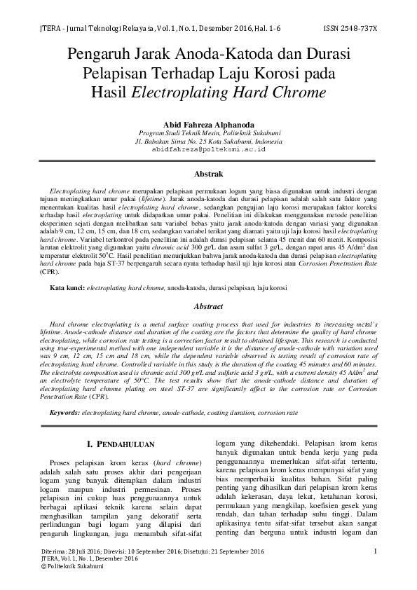 (PDF) Pengaruh Jarak Anoda-Katoda dan Durasi Pelapisan Terhadap Laju ...