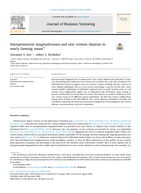 (PDF) Entrepreneurial imaginativeness and new venture ideation in newly ...