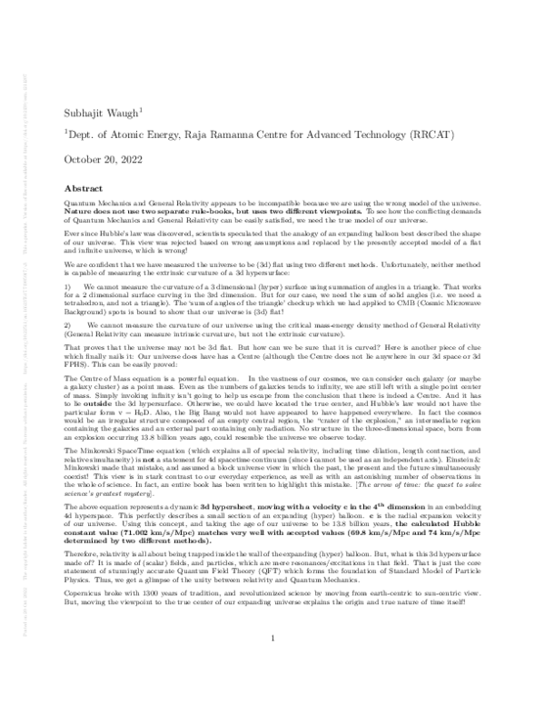 (PDF) Unified Physics and Cosmology: the Theory of Everything