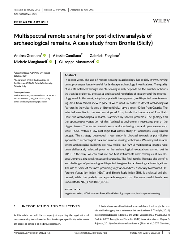 Pdf Multispectral Remote Sensing For Post‐dictive Analysis Of 1518