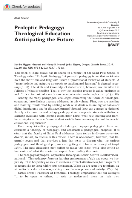(PDF) Proleptic Pedagogy: Theological Education Anticipating the Future ...