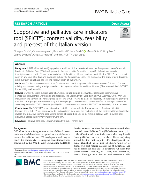(PDF) Supportive and palliative care indicators tool (SPICT™): content ...