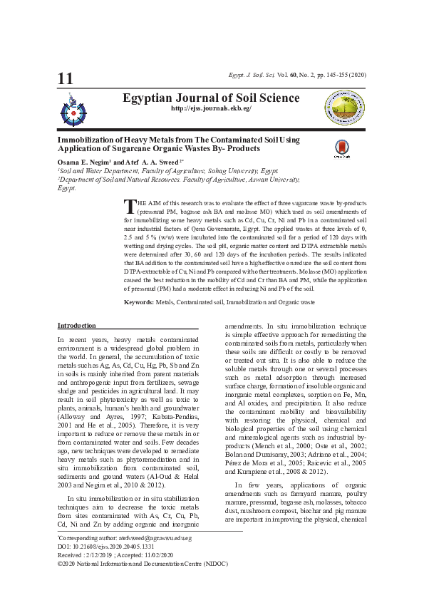 (PDF) Immobilization of heavy metals from the contaminated soil using ...