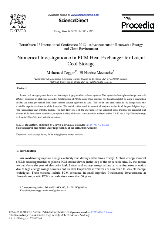 (PDF) Numerical Investigation of a PCM Heat Exchanger for Latent Cool ...